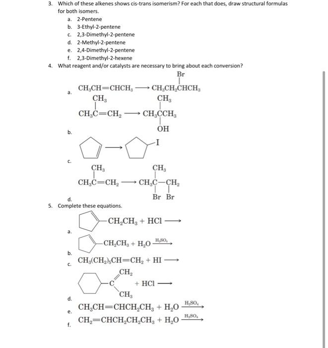 Solved 3. Which of these alkenes shows cis-trans isomerism? | Chegg.com