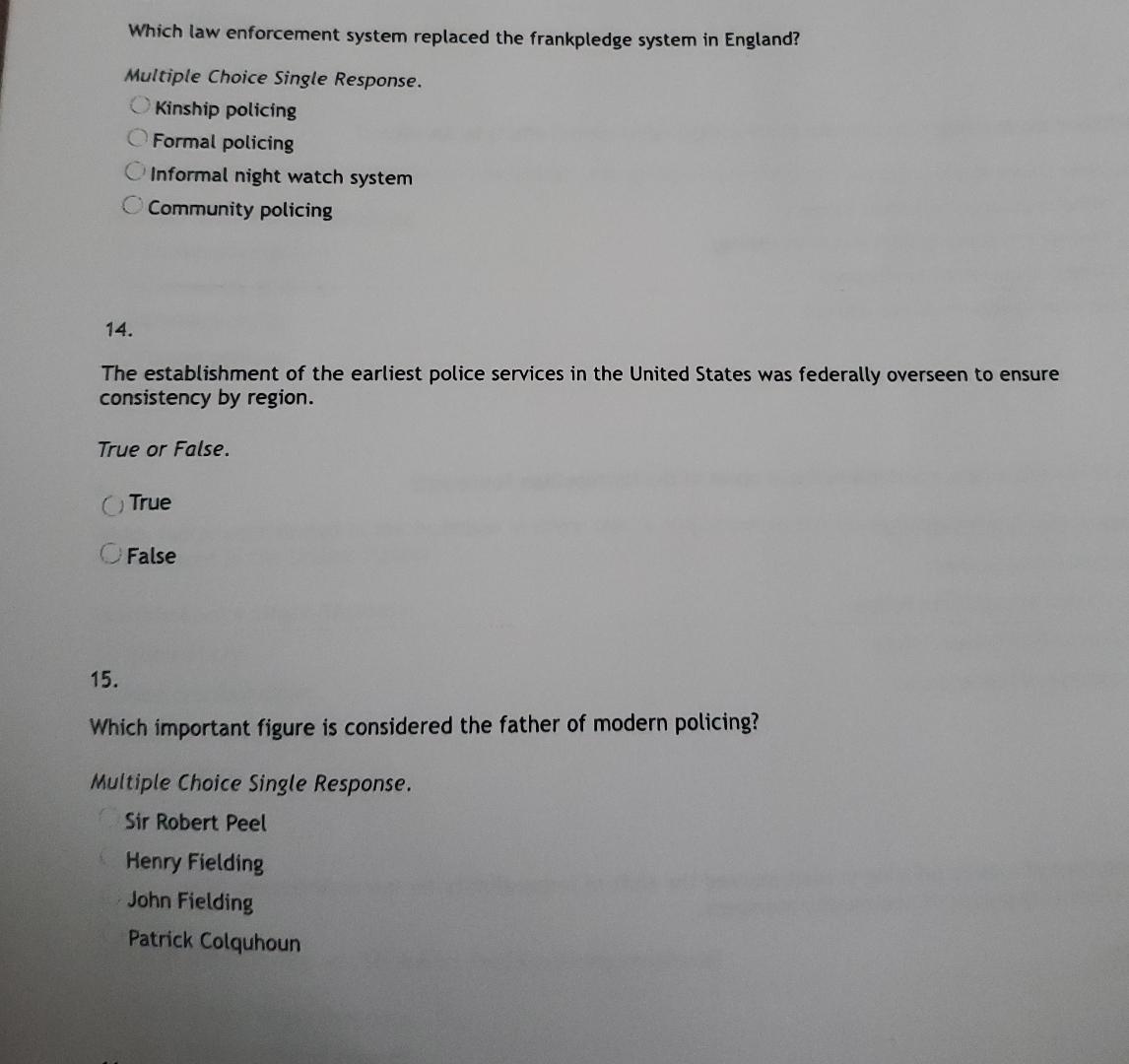 Solved Which law enforcement system replaced the frankpledge | Chegg.com