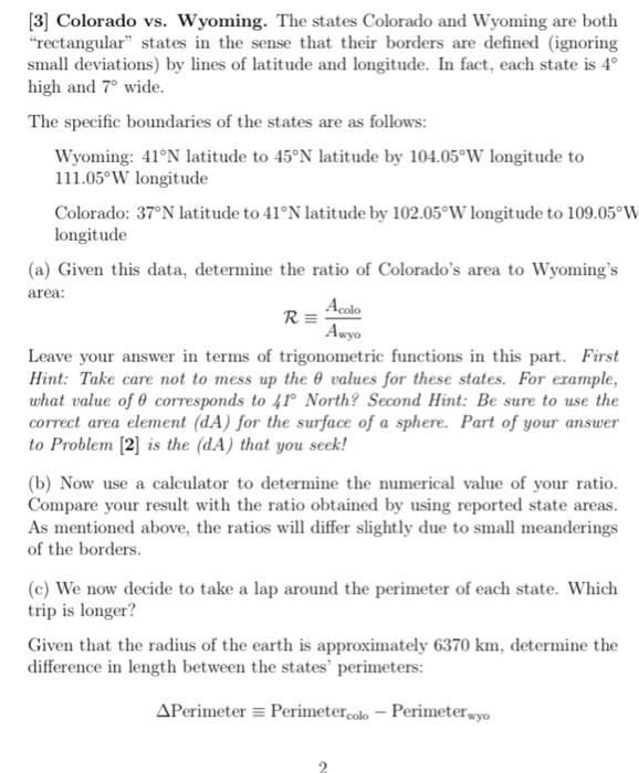 Solved Acolo RE [3] Colorado vs. Wyoming. The states | Chegg.com