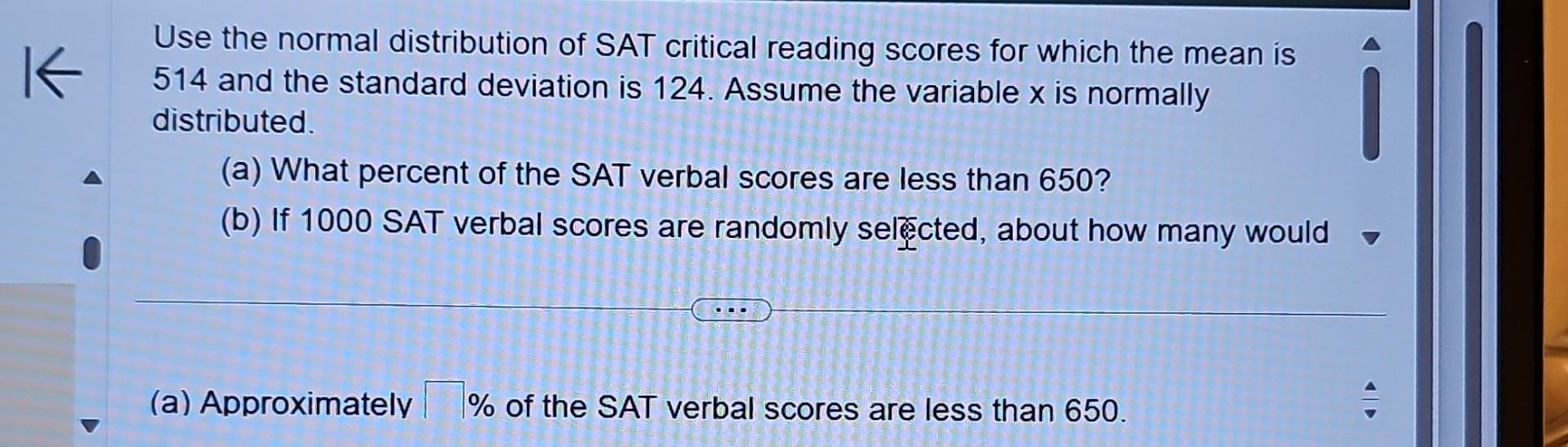 Solved Use the normal distribution of SAT critical reading | Chegg.com