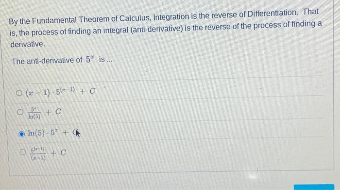 Solved By the Fundamental Theorem of Calculus, Integration | Chegg.com