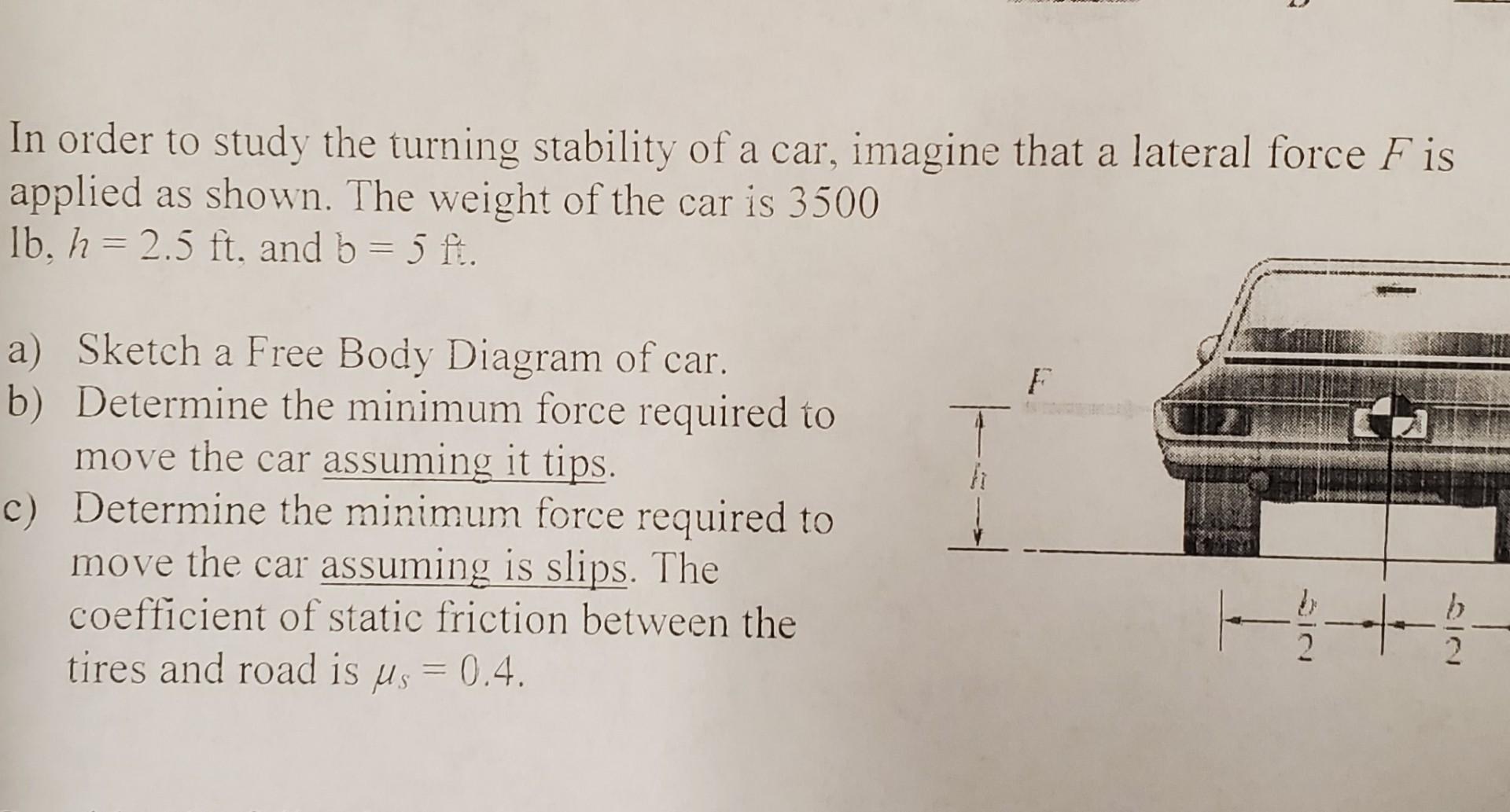 Solved In order to study the turning stability of a car, | Chegg.com