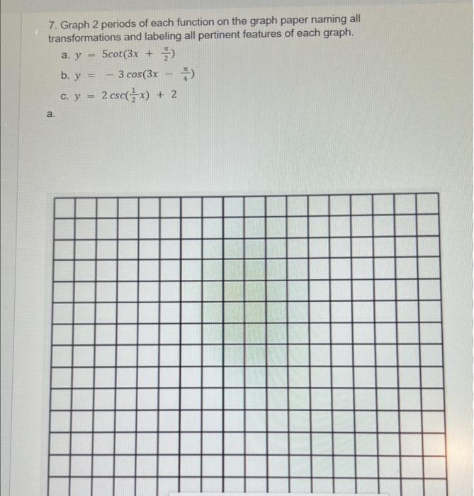 Solved 7. Graph 2 periods of each function on the graph | Chegg.com