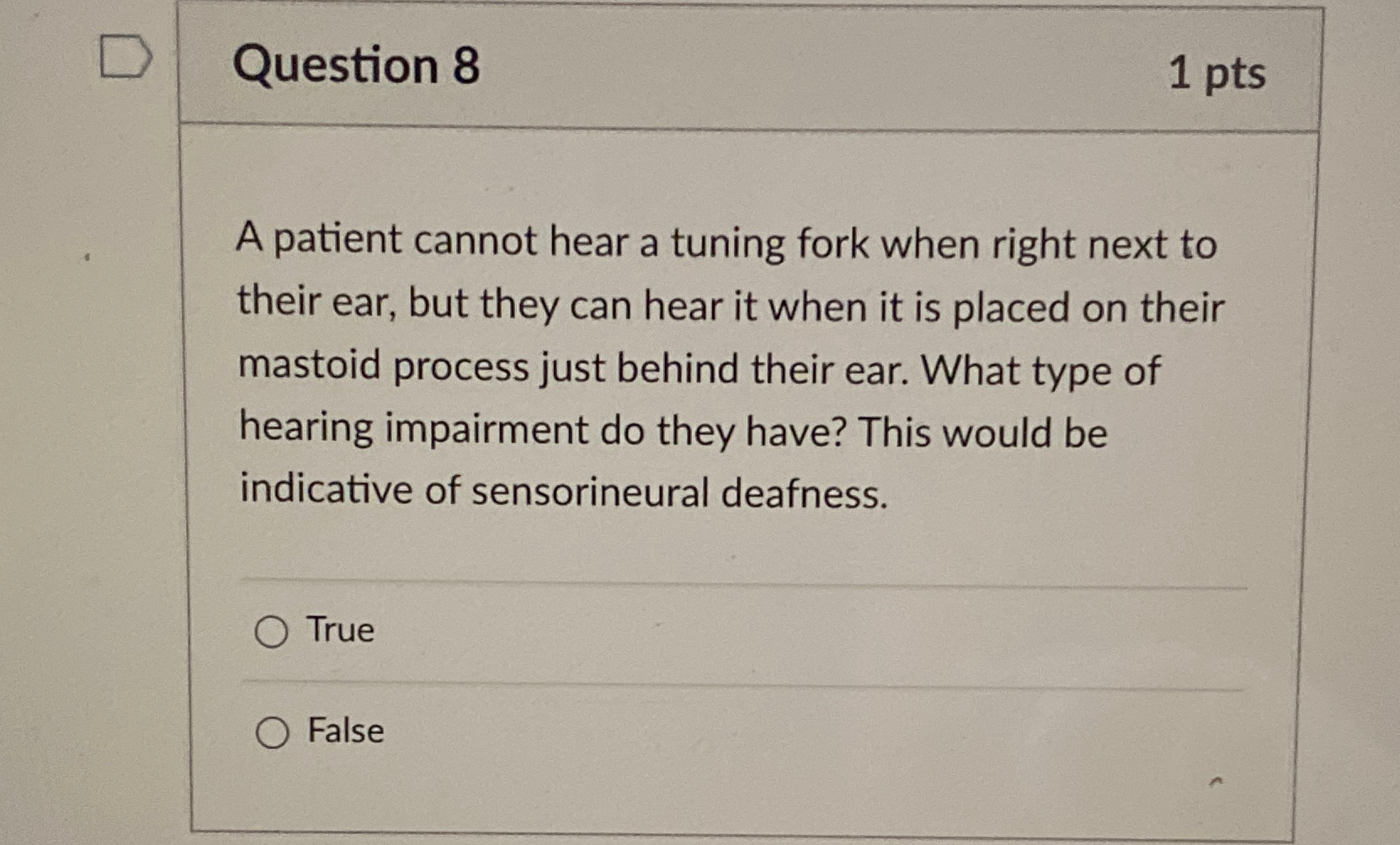 Solved Question 81ptsA patient cannot hear a tuning fork | Chegg.com