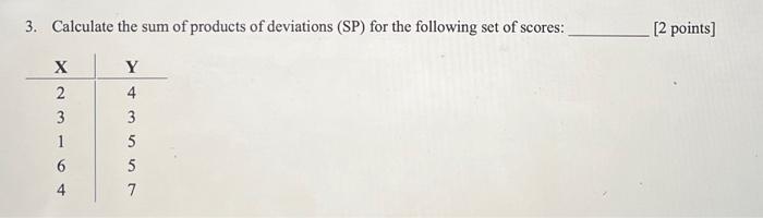 Solved 3. Calculate the sum of products of deviations (SP) | Chegg.com