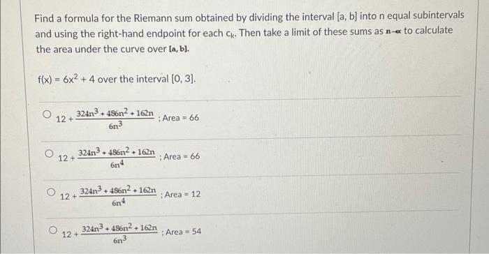 Solved Find a formula for the Riemann sum obtained by | Chegg.com