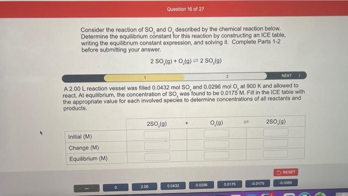 Solved Consider the reaction of SO2 and O2 described by the | Chegg.com