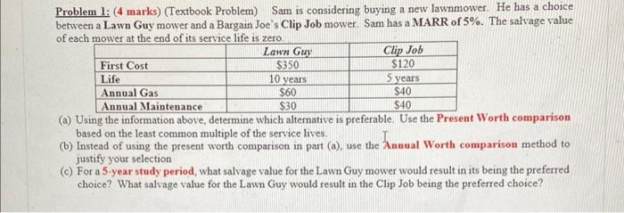 Solved Problem 1: (4 marks) (Textbook Problem) Sam is | Chegg.com