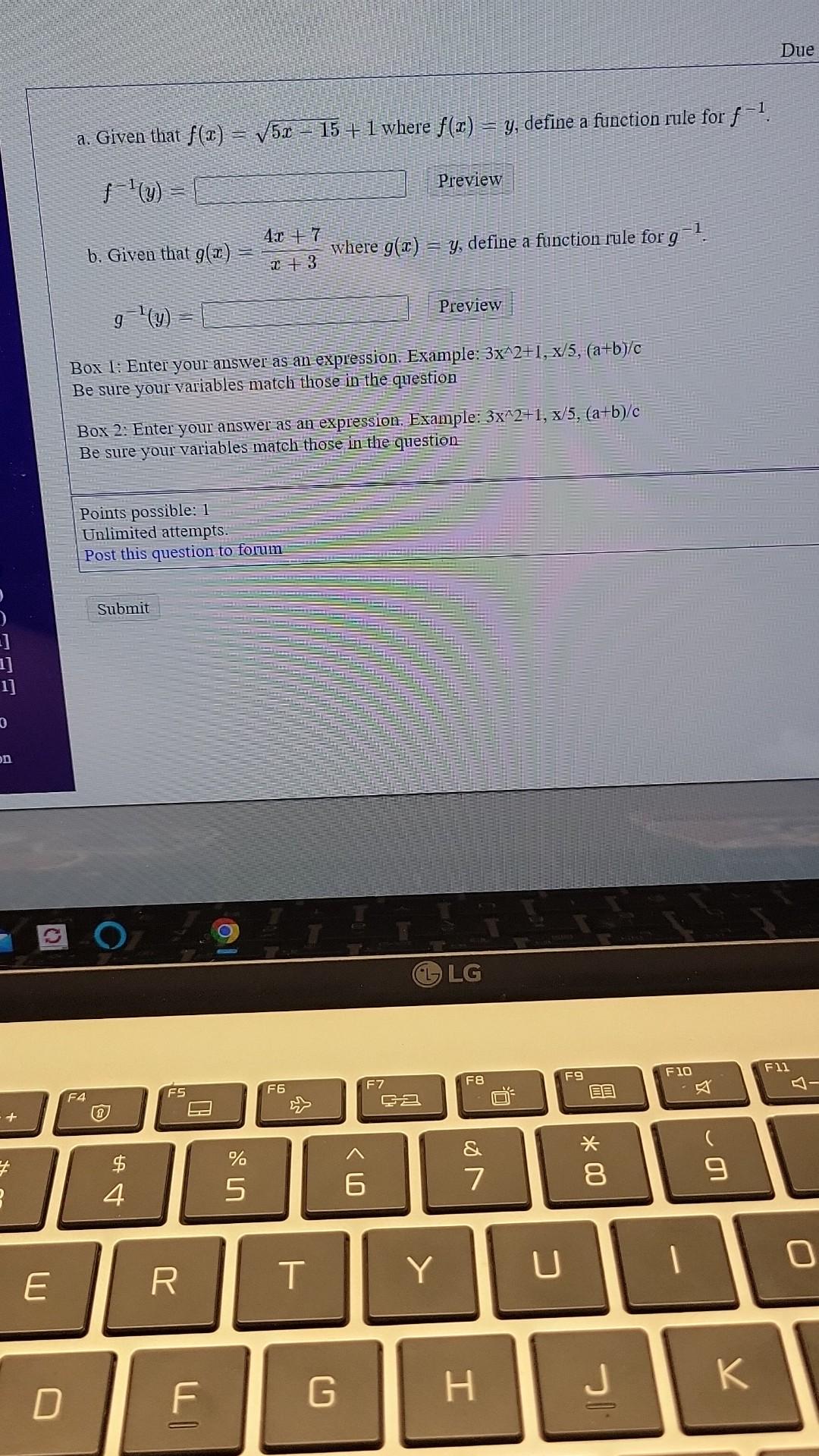Solved a. Given that f(x)=5x−15+1 where f(x)=y, define a | Chegg.com