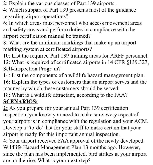 Solved 2: Explain the various classes of Part 139 airports. | Chegg.com