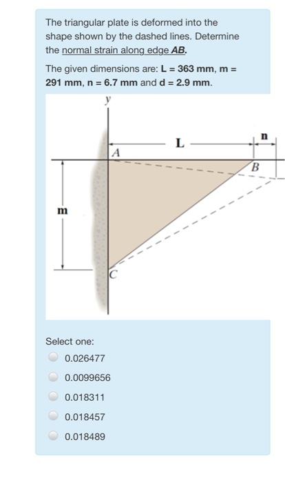 Solved The triangular plate is deformed into the shape shown | Chegg.com