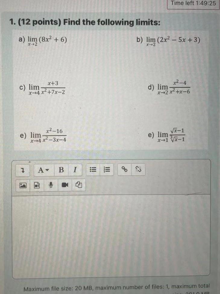 Solved 1. (12 points) Find the following limits: a) | Chegg.com