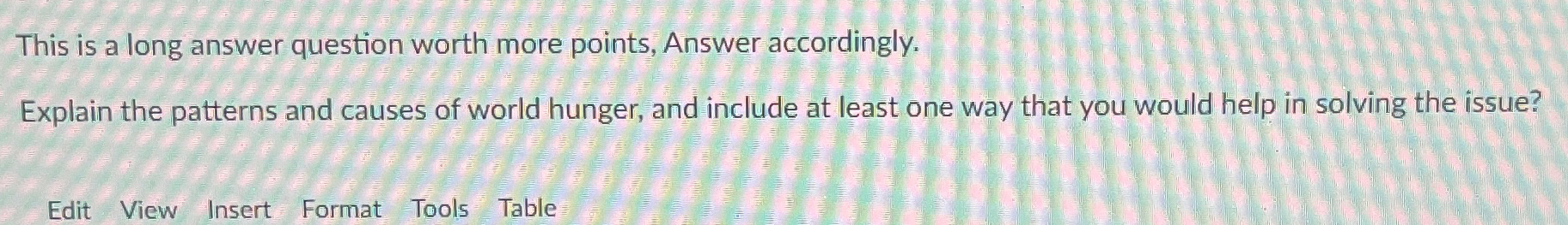 Solved Explain the patterns and causes of world hunger, and | Chegg.com