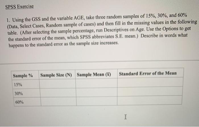 SPSS Exercise 1. Using the GSS and the variable AGE, | Chegg.com