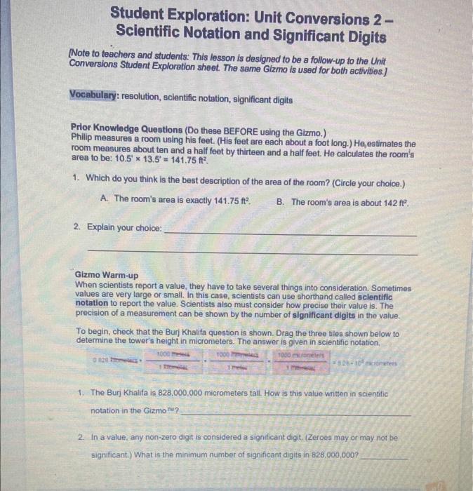 Solved Student Exploration: Unit Conversions 2 Scientific | Chegg.com