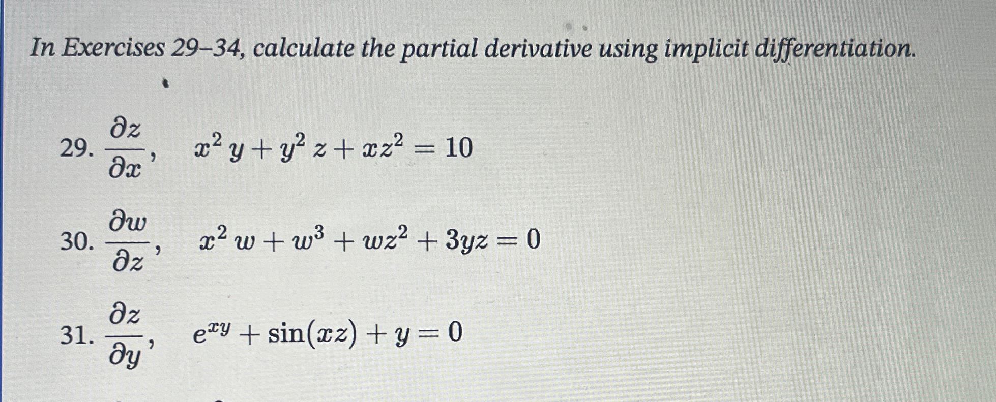 In Exercises 29-34, ﻿calculate the partial derivative | Chegg.com