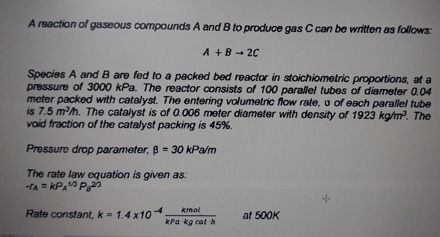 Solved A reaction of gaseous compounds A and B to produce | Chegg.com