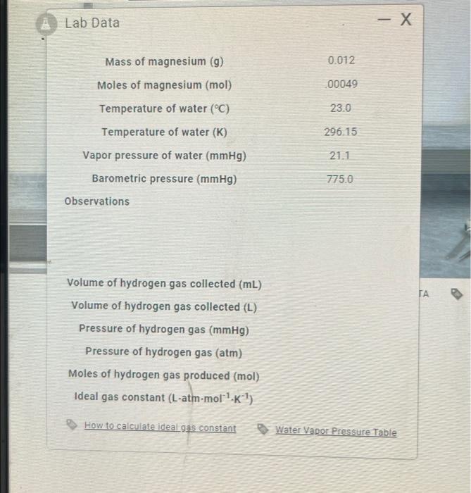 Volume of hydrogen gas collected (mL) Volume of | Chegg.com Volume of hydrogen gas collected (mL) Volume of | Chegg.com