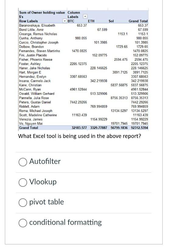 Solved What Excel tool is being used in the above report? | Chegg.com