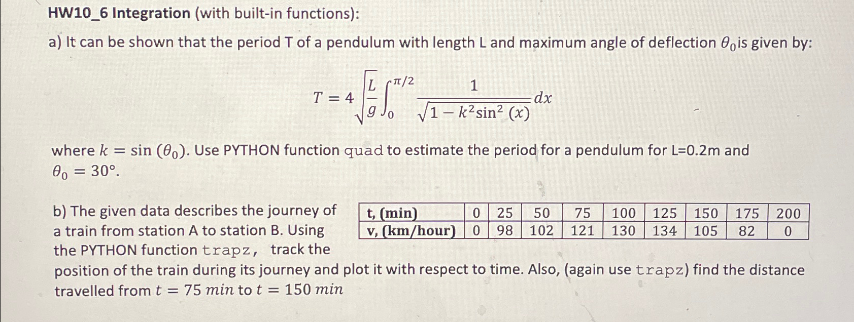 Solved HW10_6 ﻿Integration (with built-in functions):a) ﻿It | Chegg.com