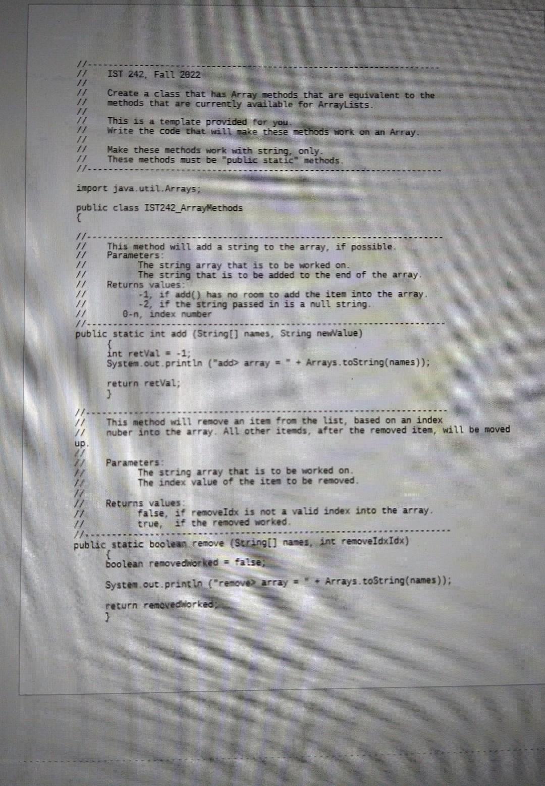 Solved Attached is a start to the methods you need to | Chegg.com