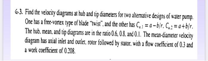 Solved 6.3. Find the velocity diagrams at hub and tip | Chegg.com