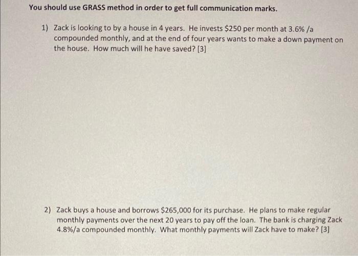 Solved You should use GRASS method in order to get full | Chegg.com