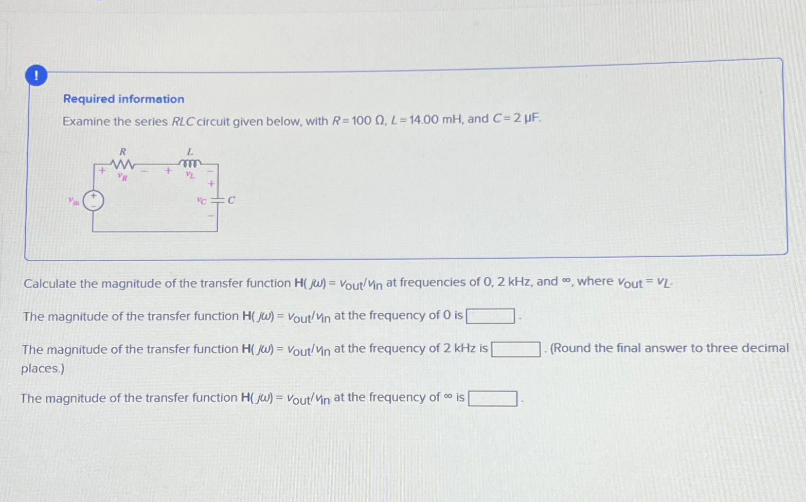Solved !Required informationExamine the series RLC ﻿circuit | Chegg.com