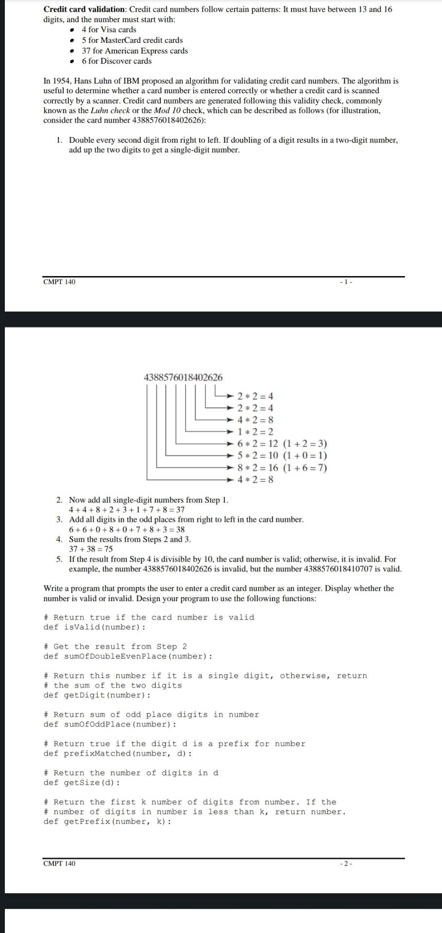 Solved Credit card validation: Credit card numbers follow | Chegg.com