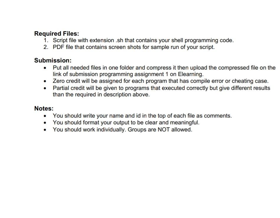 Solved Objective Develop UNIX shell script. . Description | Chegg.com