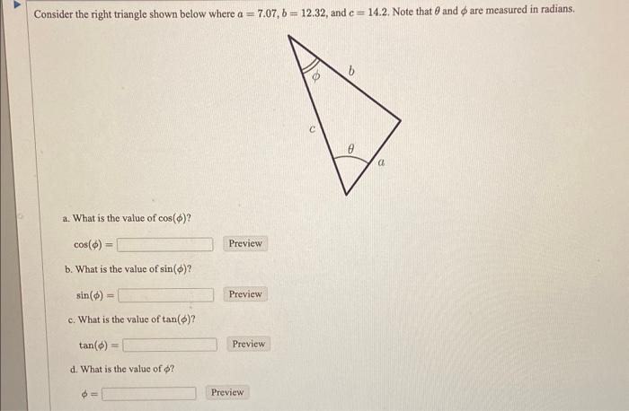 Solved Lonsider the right triangle shown below where | Chegg.com