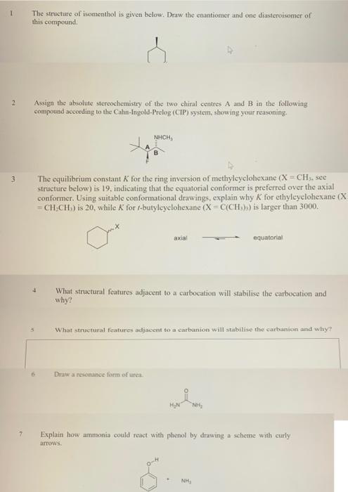 Solved 1 2 3 7 The structure of isomenthol is given below. | Chegg.com