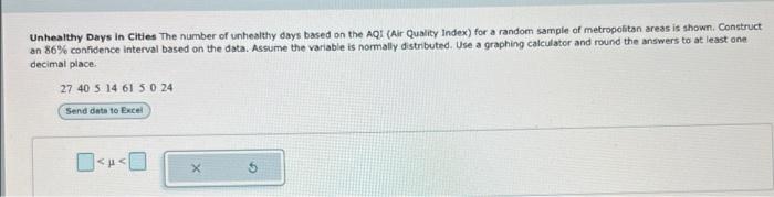 Solved Unhealthy Days in Cities The number of unhealthy days | Chegg.com