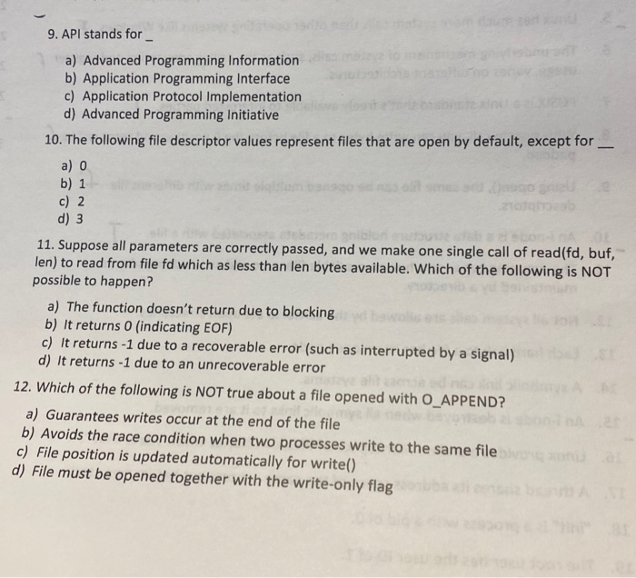 Solved 9. API stands for a) Advanced Programming Information | Chegg.com