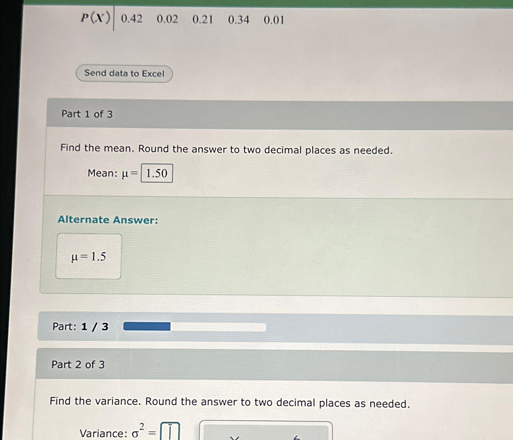 Solved P(x),0.42,0.02,0.21,0.34,0.01Part 1 ﻿of 3Find the | Chegg.com