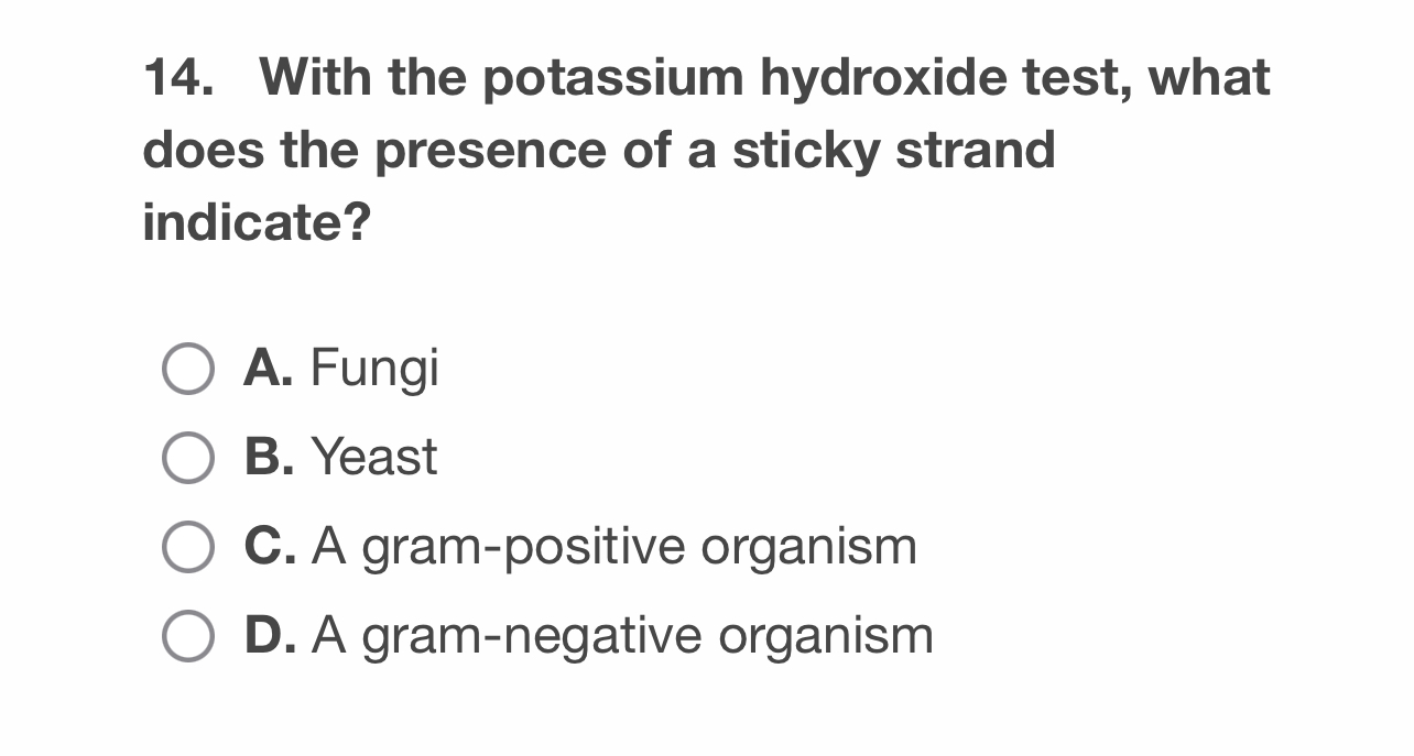 Solved With the potassium hydroxide test, what does the | Chegg.com