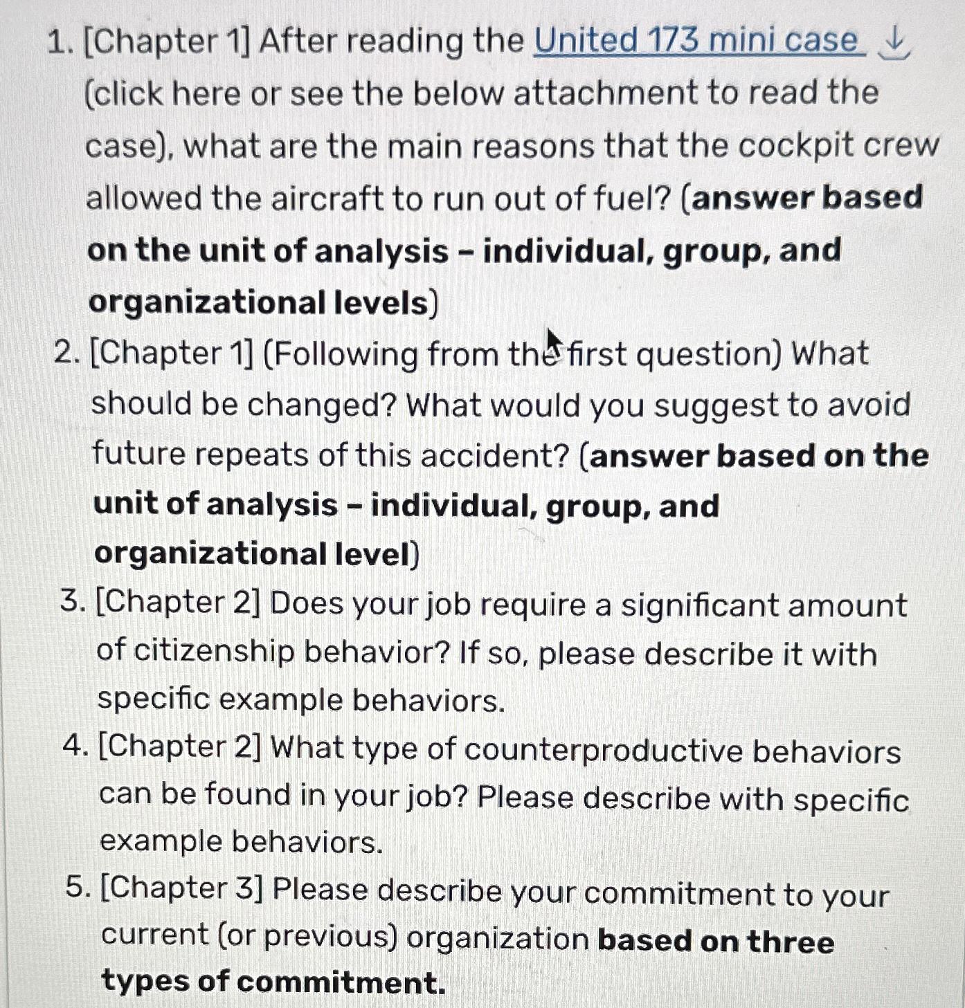Solved [Chapter 1] ﻿After reading the United 173 ﻿mini case | Chegg.com