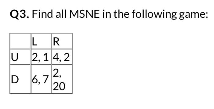 Solved Q3. Find all MSNE in the following game: | Chegg.com