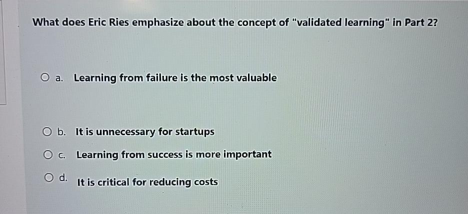 Solved What does Eric Ries emphasize about the concept of | Chegg.com