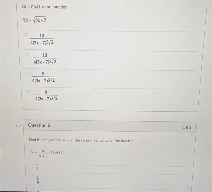 Solved Find f′′(x) for the function. f(x)=3x−7 4(3x−7)3/210 | Chegg.com