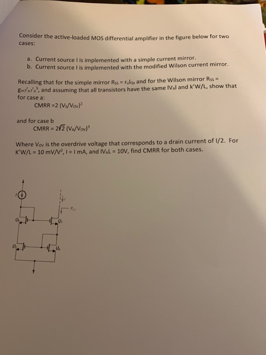 Solved Consider the active-loaded MOS differential amplifier | Chegg.com