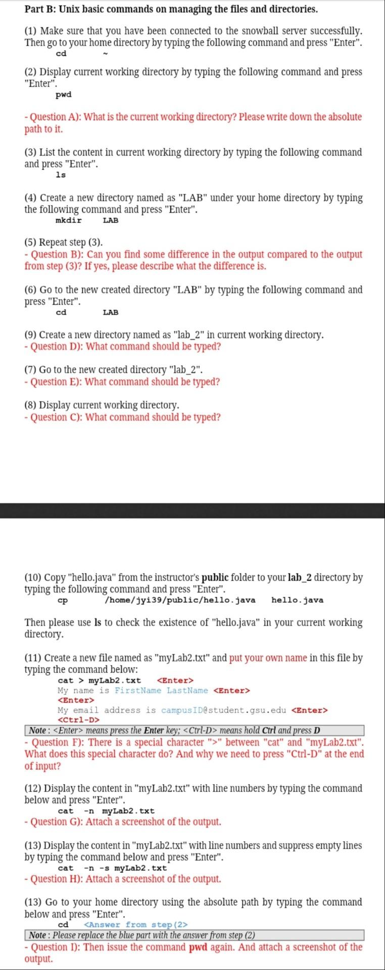 Solved Part B: Unix basic commands on managing the files and | Chegg.com