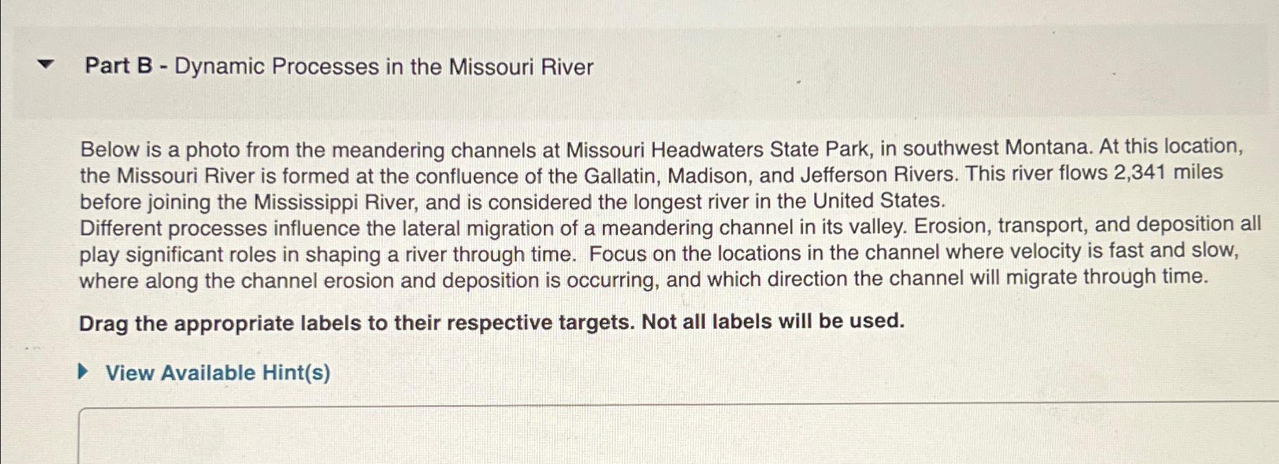 Solved Part B - ﻿Dynamic Processes in the Missouri | Chegg.com