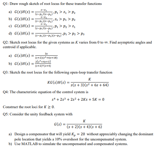 Solved Q1: Draw rough sketch of root locus for these | Chegg.com