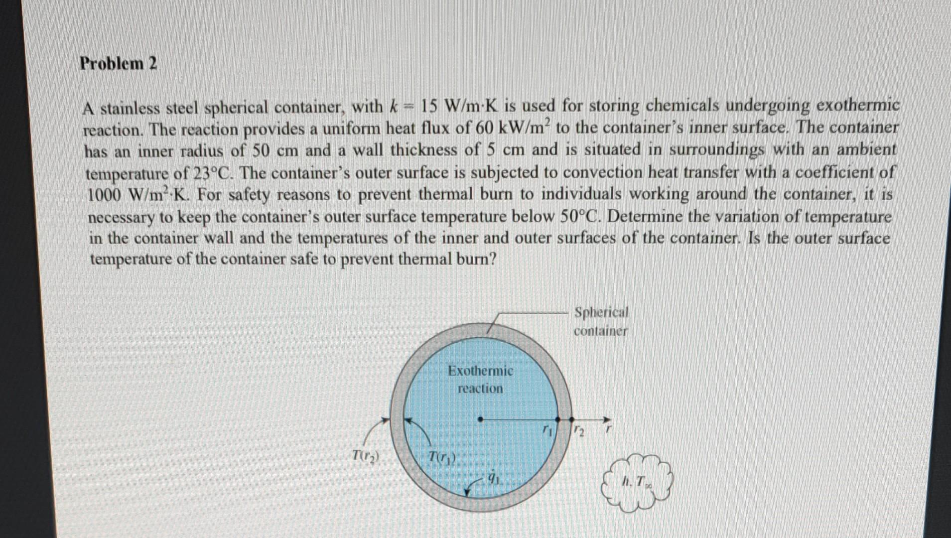 Solved A stainless steel spherical container, with k=15 | Chegg.com