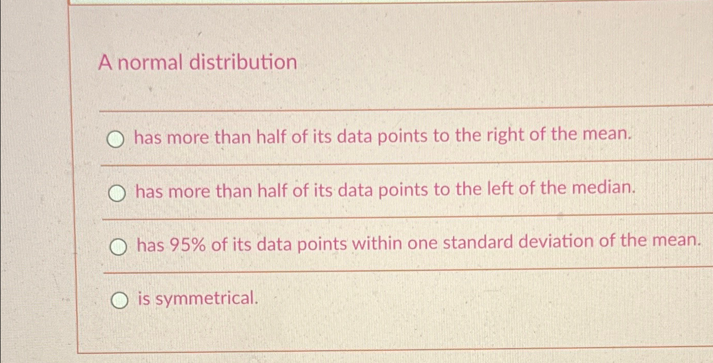A normal distributionhas more than half of its data | Chegg.com