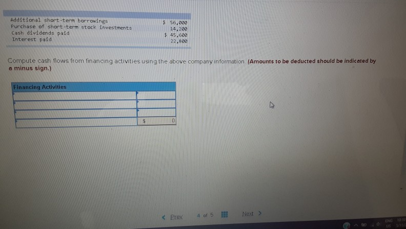 Solved Additional short-term borrowings Purchase of | Chegg.com