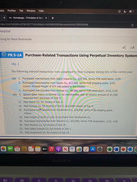 PR 5-1A Purchase-Related Transactions Using Perpetual | Chegg.com
