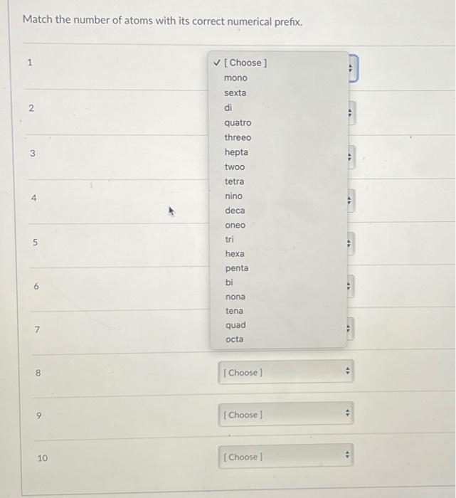 Solved Match the number of atoms with its correct numerical | Chegg.com
