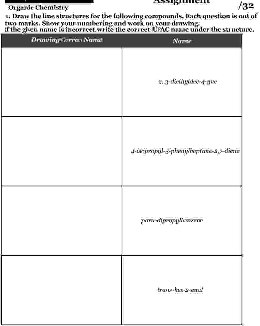 Solved Date: Name: SCH4U Assignment Organic Chemistry /32 1. | Chegg.com
